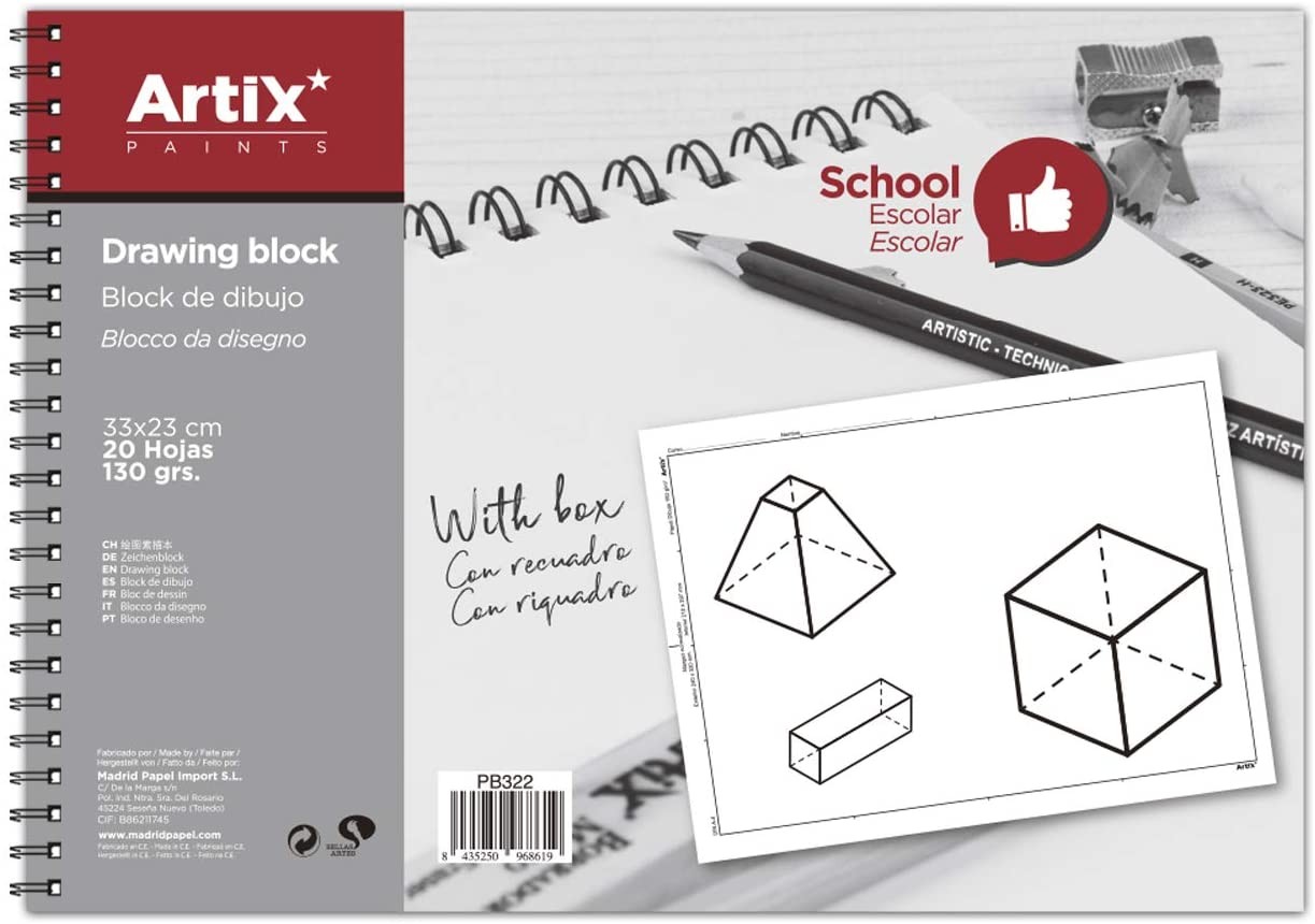 Block de Dibujo con Recuadro, 20 hojas de 130grs - 33x23 cm | Hansel Home