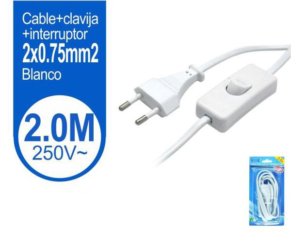 Cable+clavija+interruptor 2x0.75mm2 2m blanco | Hansel Home